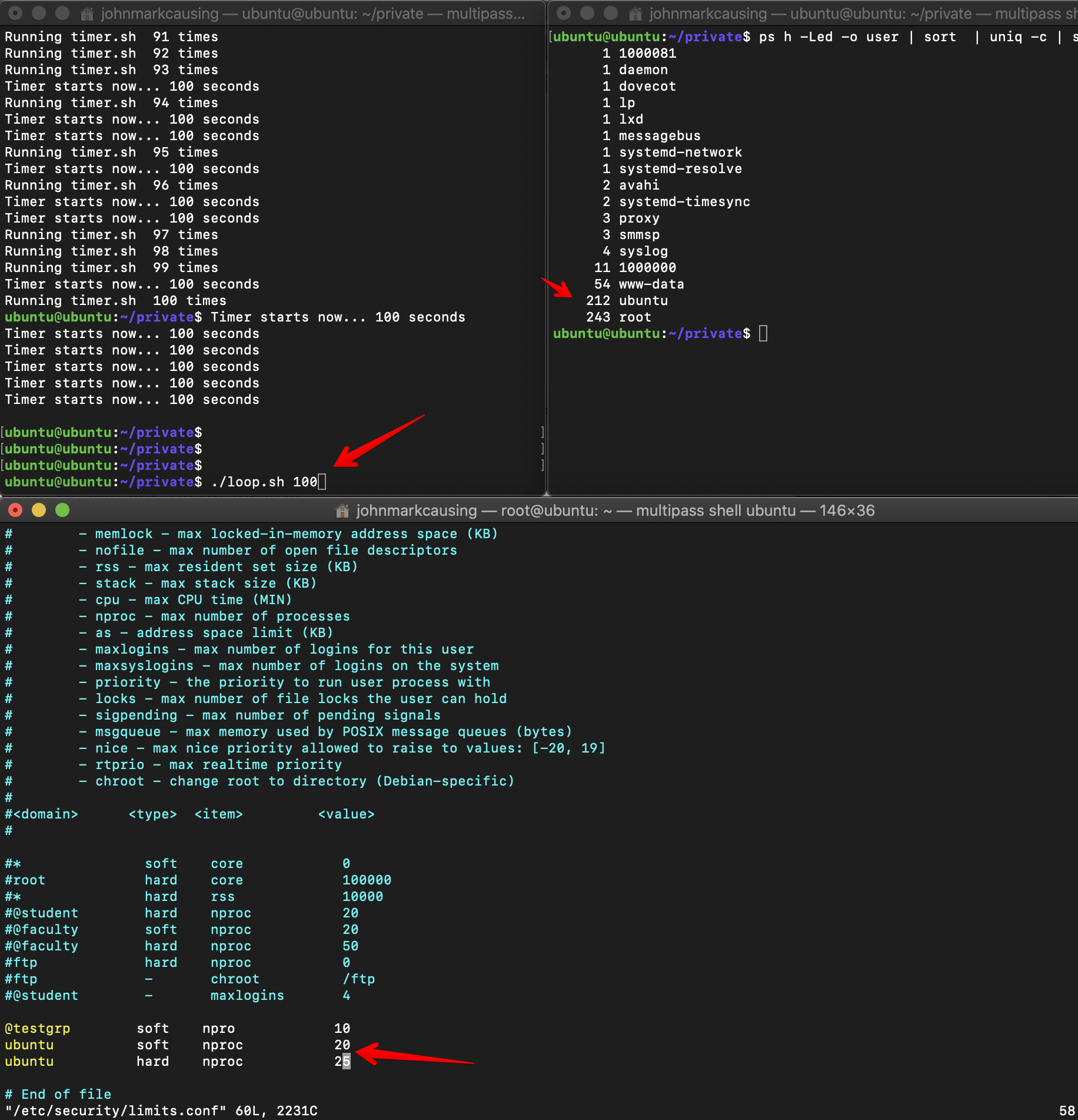 Limit user maximum number of processes using limits.conf - John Mark C